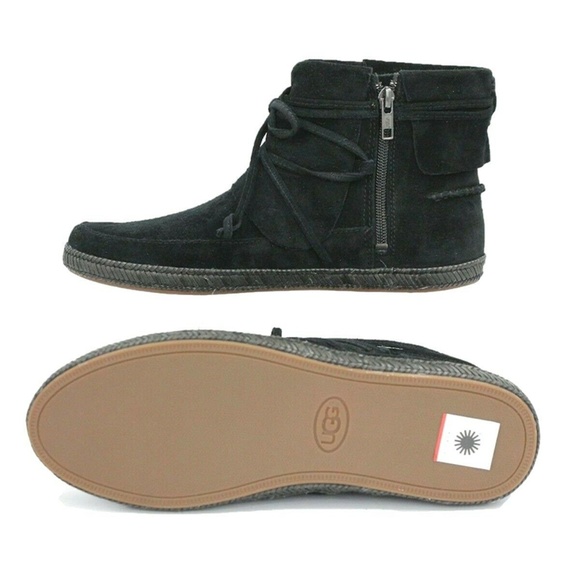 UGG | Shoes | Ugg Reid Womens Soft Suede Leather Moccasin Bootie Black ...